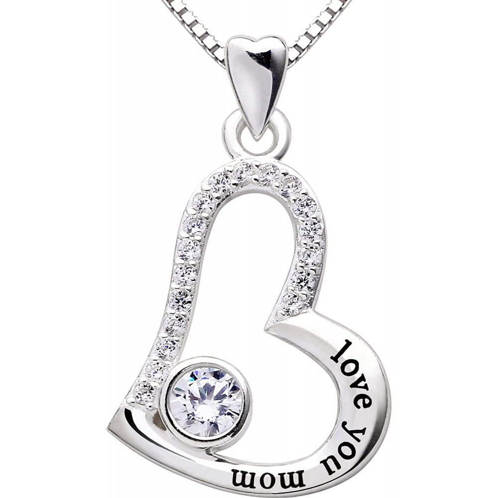 ALOV Jewelry Sterling Silver Love You mom Love Heart Cubic Zirconia ...